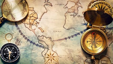 Old Nautical Map With Compass Suitable As Background Stock Illustration