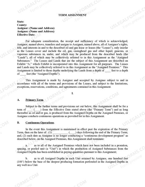 Texas Term Assignment Us Legal Forms