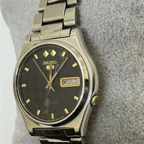 Seiko 5 Automatic 17 Jewels Black Checkered Dial Menâ S Watch Vintage