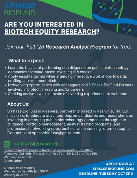 S Phase Biofund Research Analyst Training Program Bret Career Development Aspire Program