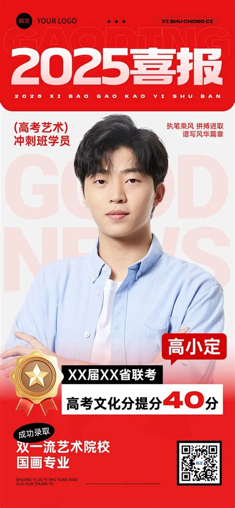 高考喜报扁平简约成绩单录取通知带人像全屏海报素材 花瓣网