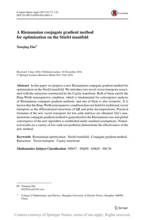 a riemannian conjugate gradient method for optimization on the stiefel