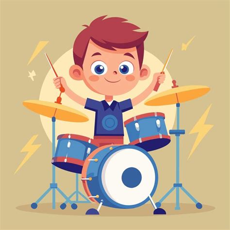 A Boy Playing A Drum With A Drum Set On The Face Premium Ai Generated