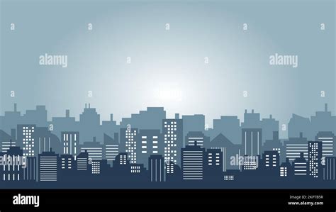 City Silhouette Tall Buildings With Night Sky City Vector Collection