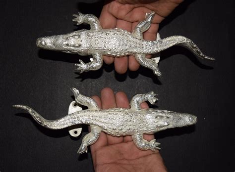 Crocodile Door Handle Brass Lizard Door Pull In Silver Color Etsy