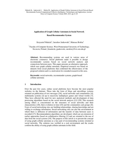 Pdf Application Of Graph Cellular Automata In Social Network Based Recommender System