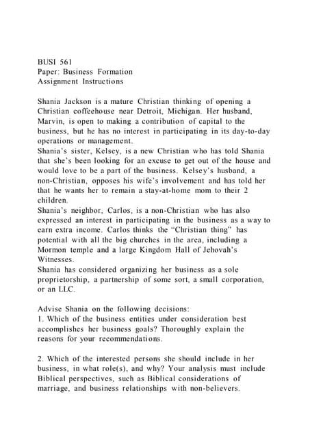 Busi 561paper Business Formation Assignment Instructionss Docx