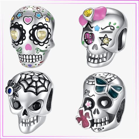 925 스털링 실버 악마의 눈 해골 구슬 할로윈 부엉이 매력 펜던트 팔찌 선물 여성 쥬얼리 티몬