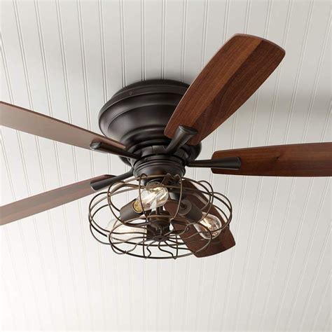 52 Oil Rubbed Bronze Hugger Ceiling Fan Led Cage Light 57t65