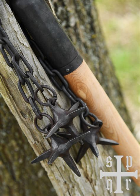 Medieval Flail With Three Stars Military Flail Ball And Chain Flail