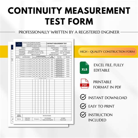 Continuity Test Form Electrical Testing Template Testing And Commissioning Acceptance Megger