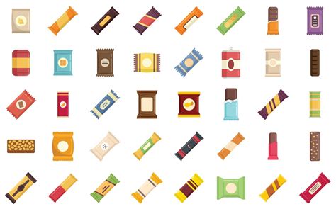 Premium Vector Snack Bar Icons Set Flat Vector Candy Product