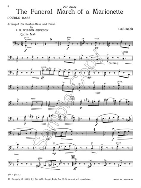 Funeral March Of A Marionette By Charles Francois Gounod Double Bass