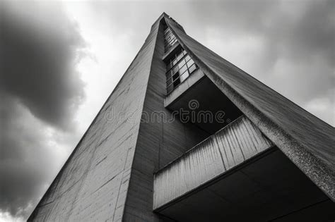 A Brutalist Monolithic Tower With Sharp Angles Thick Concrete Walls And An Eerie Dystopian