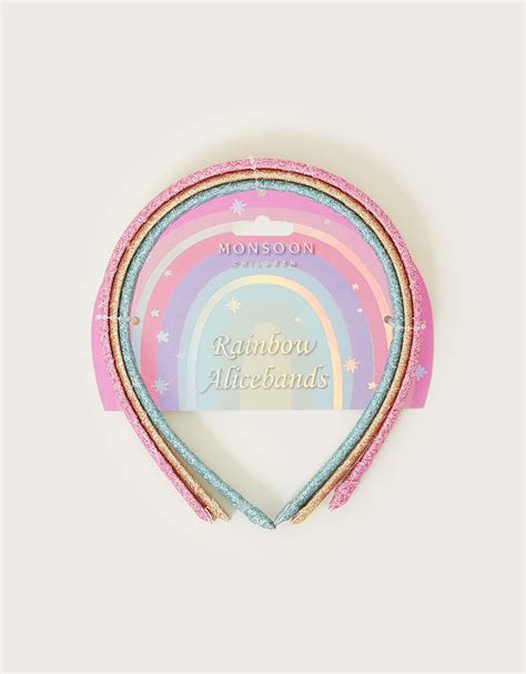 Glitter Rainbow Headbands Set Of Three Girls Hair Accessories