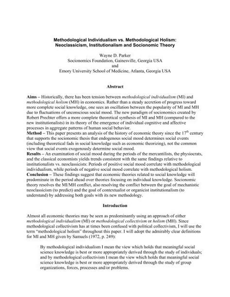 Methodological Individualism Vs Methodological Holism