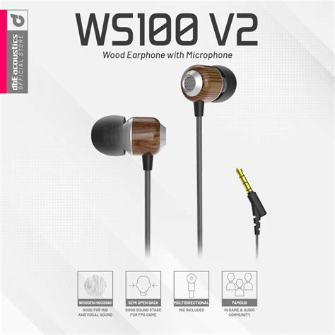 Jual Dbe Ws100 Wood Earphone With Microphone Shopee Indonesia