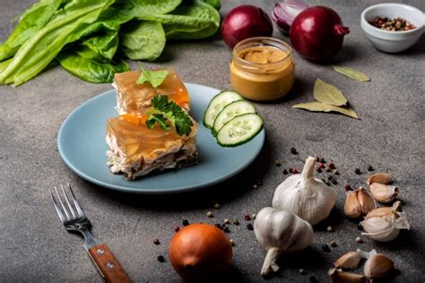 Premium Photo Piece Of Homemade Jelly With Meat On The Plate Aspic