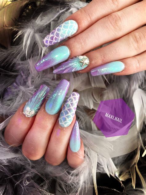 Ombré Mermaid Nail Design Mermaid Nails Mermaid Nail Art Beach Nails
