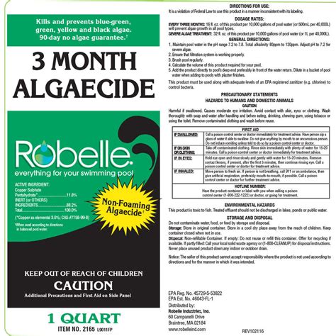 Robelle 3 Month Algaecide Pool Metallic Non Foaming Algae Control 4
