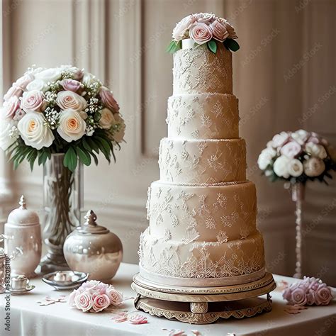 Wedding Theme Finely Detailed Multi Tiered Intricate Wedding Cake
