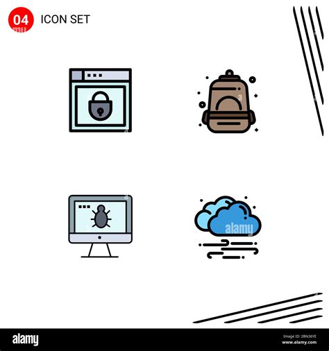 4 Universal Filledline Flat Colors Set For Web And Mobile Applications Internet Bug Web