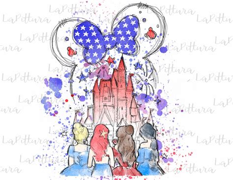 4th Of July Princesses Castle Clipart Png Watercolor Princesses