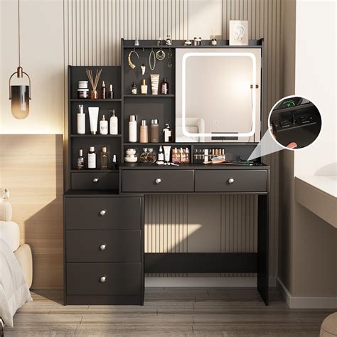Halitaa Makeup Vanity Desk With Lights Black Vanity With