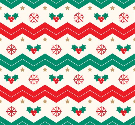 Cute Merry Christmas Tree Red Green Holly Snowflake Horizontal Zig Zag