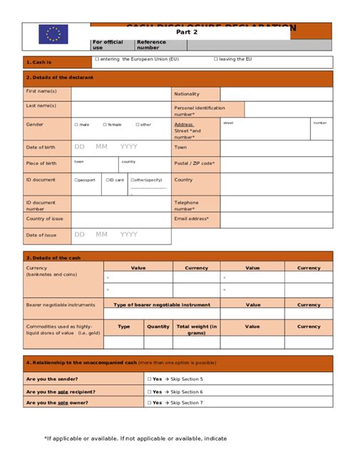 Cash Disclosure Declaration Revenue Doc Template Pdffiller