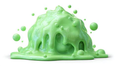 A Green Viscous Liquid With A Translucent Slime Texture And Glossy