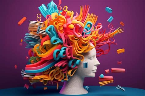 Colorful Brain Visualization With Paper Elements Premium Ai Generated