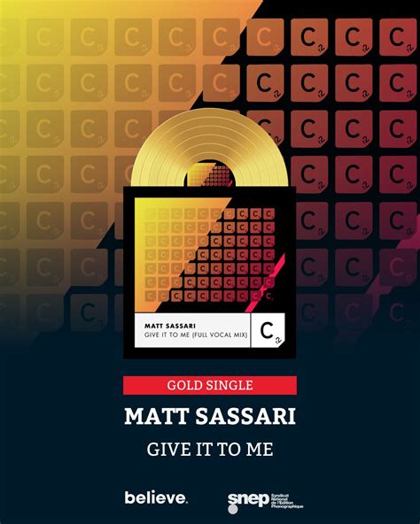 Matt Sassaris Give It To Me Has Just Gone Gold In France Snep