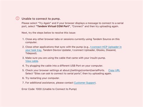 Unable To Connect To Pump Error