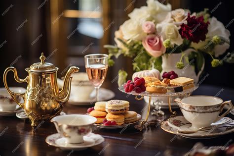 Premium Photo Elegant Afternoon Tea Setup With Assorted Pastries And