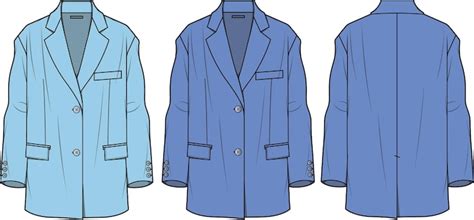 남성 블레이저 전면 및 후면 평면 스케치 기술 드로잉 벡터 일러스트 템플릿 프리미엄 벡터