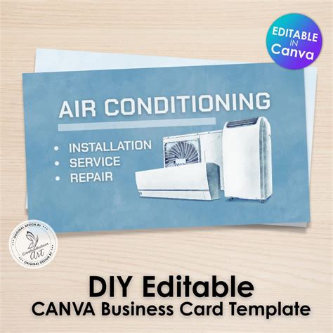 Air Conditioning Business Card Template Soft Blue Watercolor Design