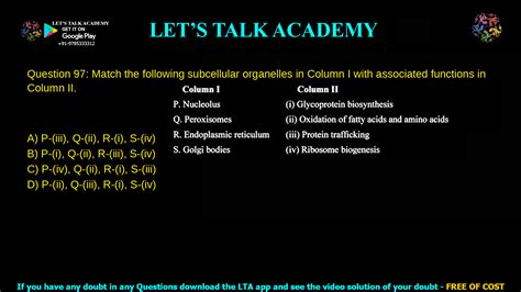 Subcellular Organelles Match Csir Net Life Science Coaching Nta Net