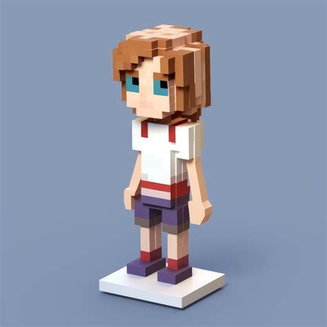Cute Voxel Art Girl Realistic Pixel Figure With Depth Of Field Premium Ai Generated Image