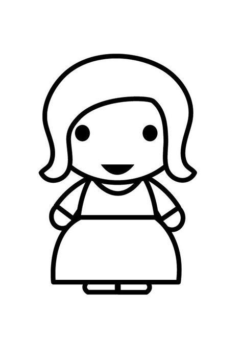 Dibujo Para Colorear De Mamá Con Una Cara Redonda Y Un Vestido