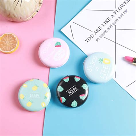 Girls Round Make Up Mirror Cute Cartoon Folding Mi Grandado