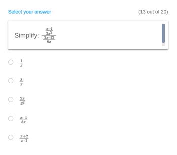 Answered Select Your Answer I 4 21² Simplify 32 12 62 Hco 21 X² I 4