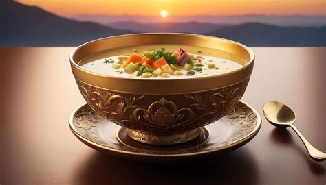 A Beautifully Presented Bowl Of Soup Captured In Exquisite Detail To Highlight Its Tantalizing