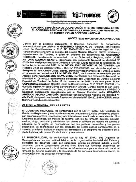 Convenio Especifico De Cooperacion Interinstitucional Entre El Gobierno