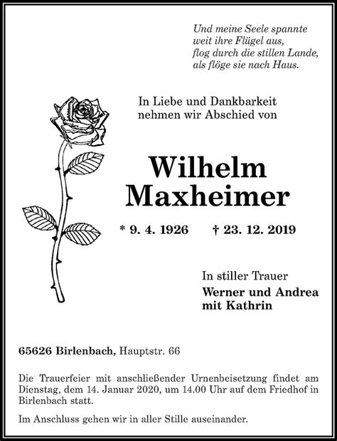 Traueranzeigen Von Wilhelm Maxheimer Rz Trauerde