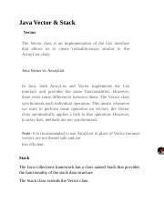 Java Vector Docx Java Vector Stack Vector The Vector Class Is An Implementation Of The List