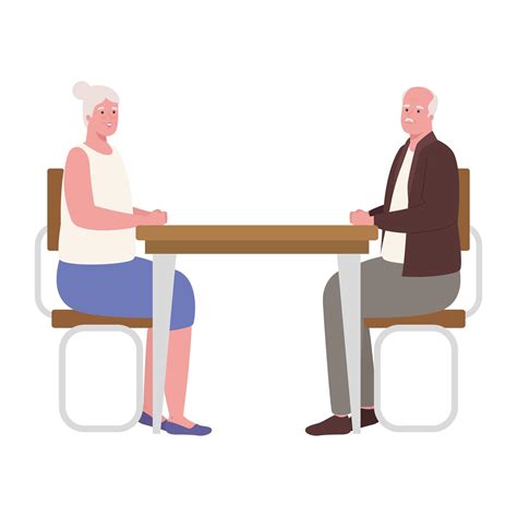 Cute Old Couple In Dining Room In White Background 1904510 Vector Art