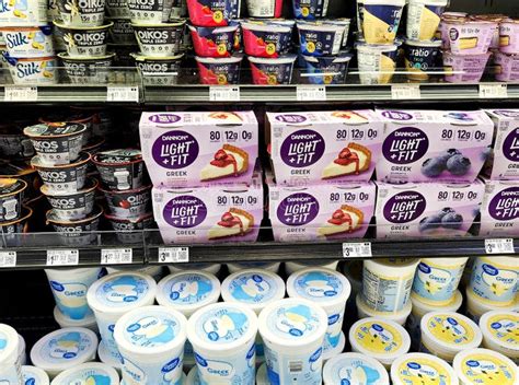Yogurt Products For Sale Editorial Photo Image Of Shelves 378906026