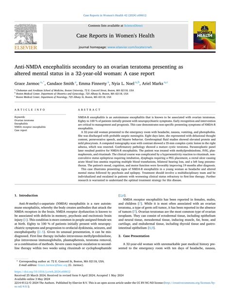 Pdf Anti Nmda Encephalitis Secondary To An Ovarian Teratoma