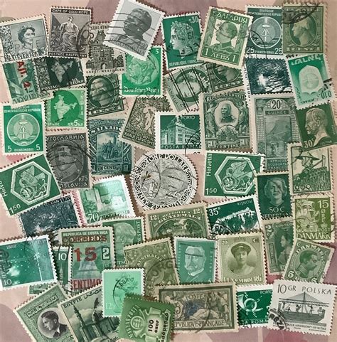 50 Shades Of Green Used Vintage World Postage Stamps For Crafting